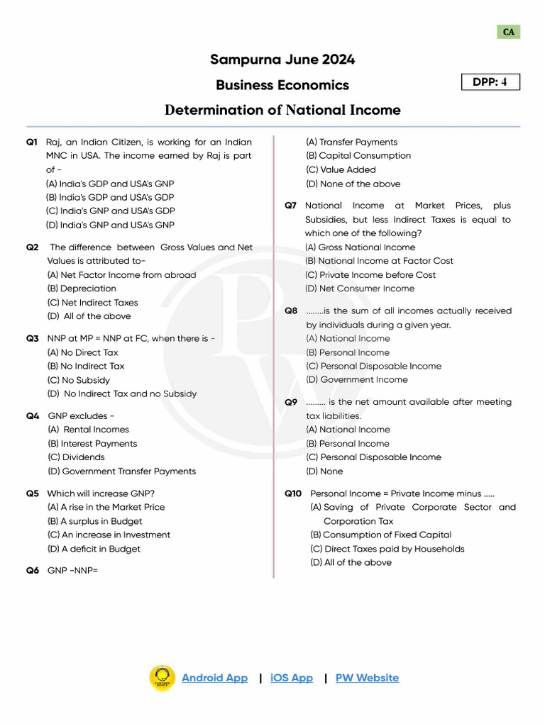 Determination of National Income - DPP 04 (Of Lec 09) | PDF | Income ...