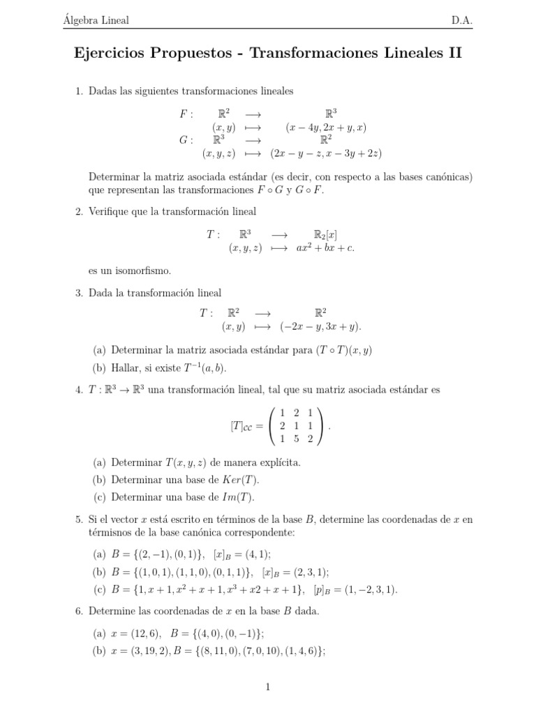 Transformaciones Lineales y Bases | PDF | Mapa lineal | Matemáticas Aplicadas