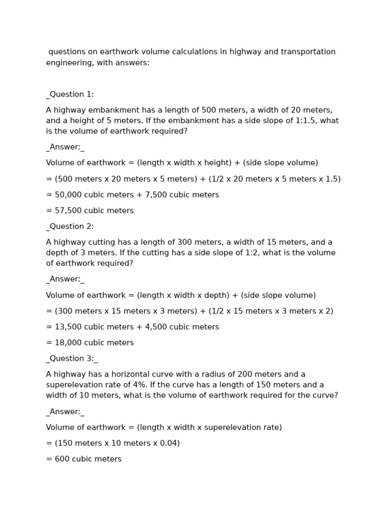 Earthwork Volume Calculations for Highways | PDF | Length | Volume