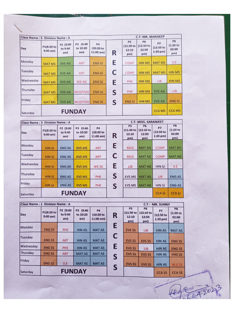 Time Table 2023-24 | PDF