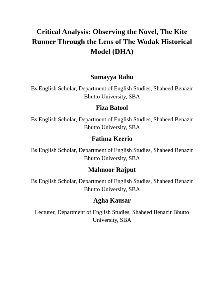 Analyzing The Kite Runner with DHA | PDF