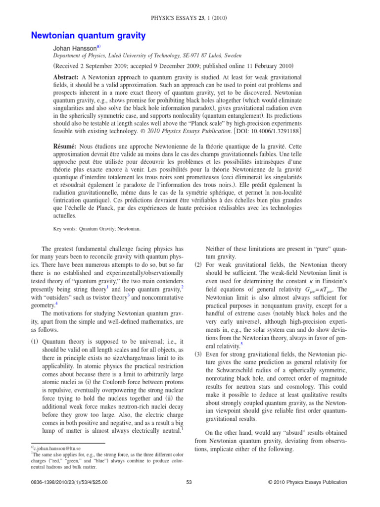 Newtonian Quantum Gravity | PDF | General Relativity | Gravity