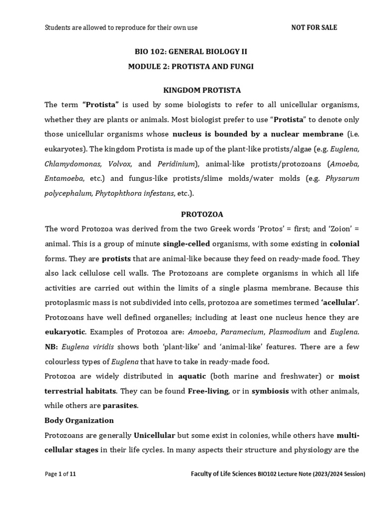Protista & Fungi Lecture Notes | PDF | Protozoa | Fungus
