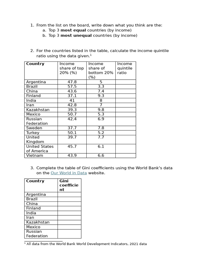 Income Equality Analysis by Country | PDF