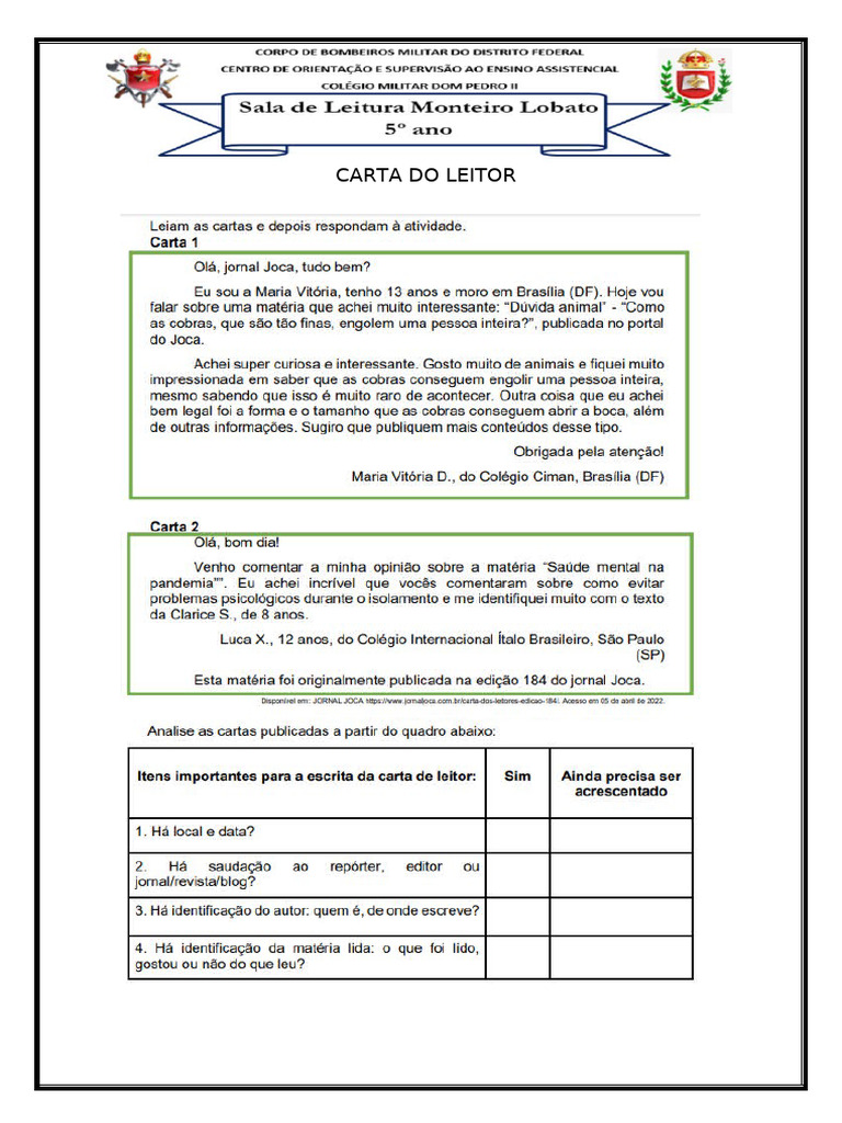 Carta Ao Leitor Partes | PDF