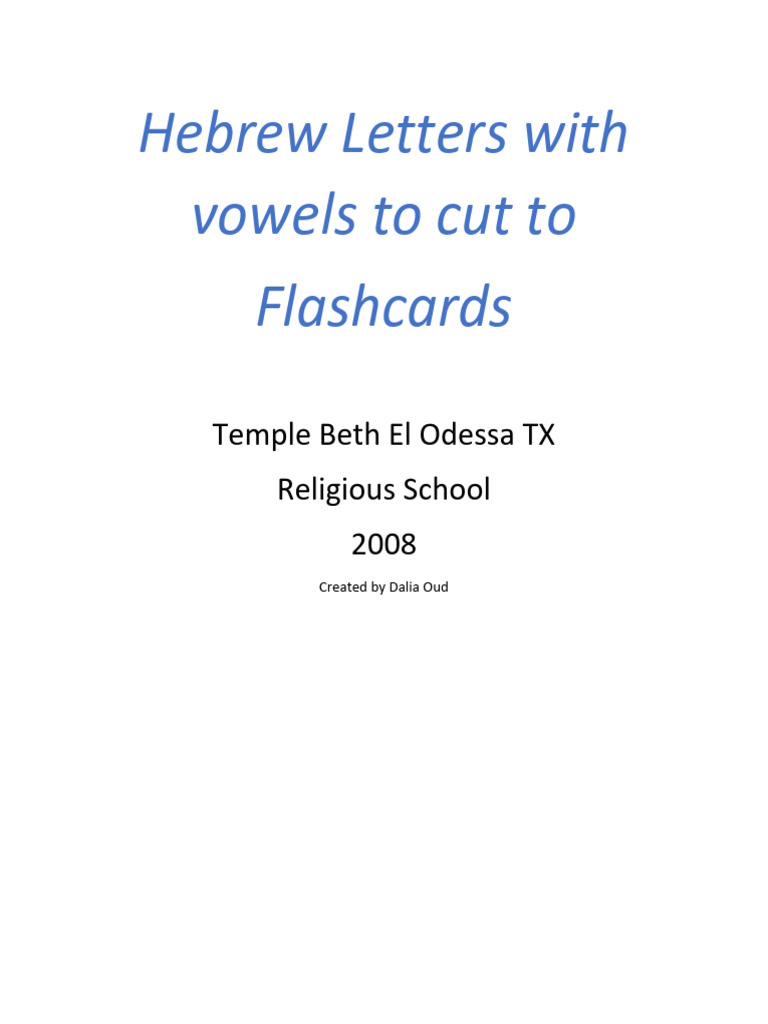 Hebrew Letters-Vowels Flahcards W Cover | PDF