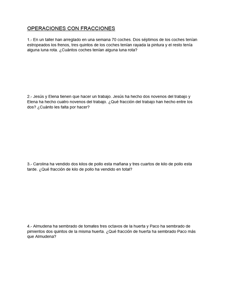 Problemas de fracciones para primaria | PDF