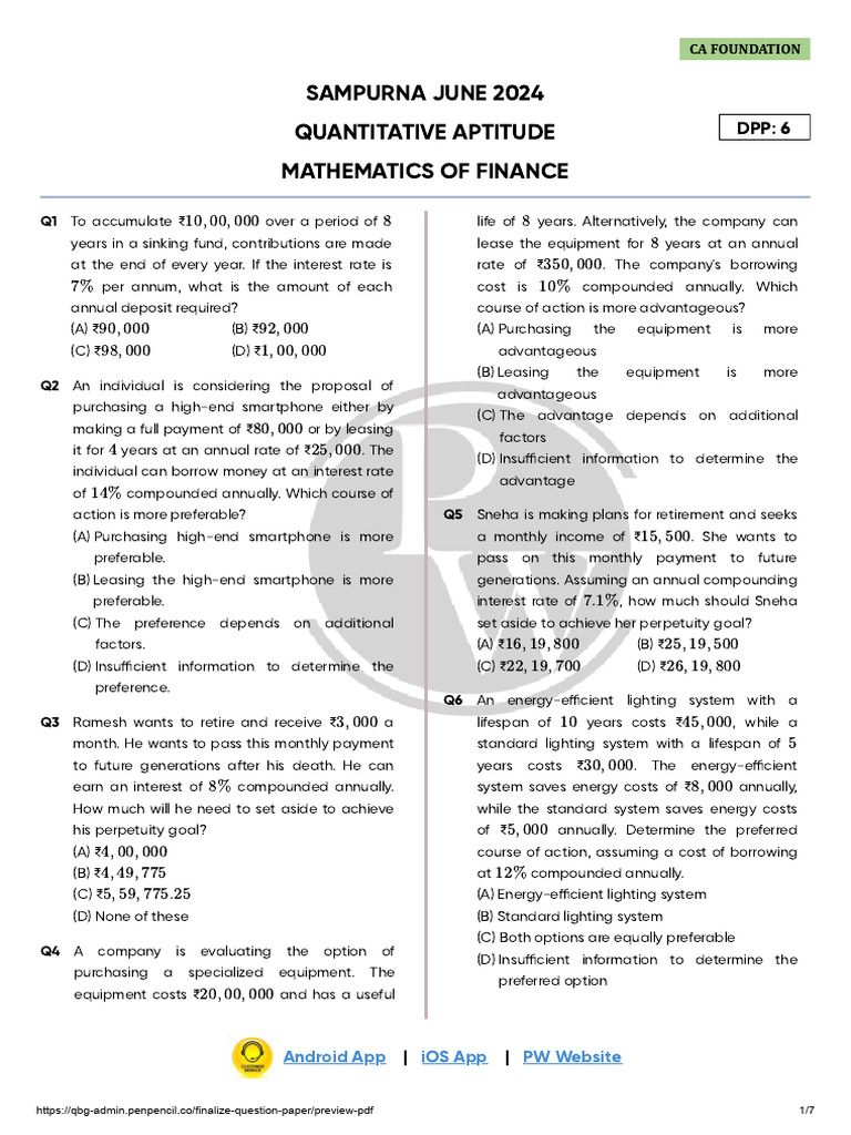 Mathematics of Finance _ DPP 06 | PDF | Present Value | Bonds (Finance)