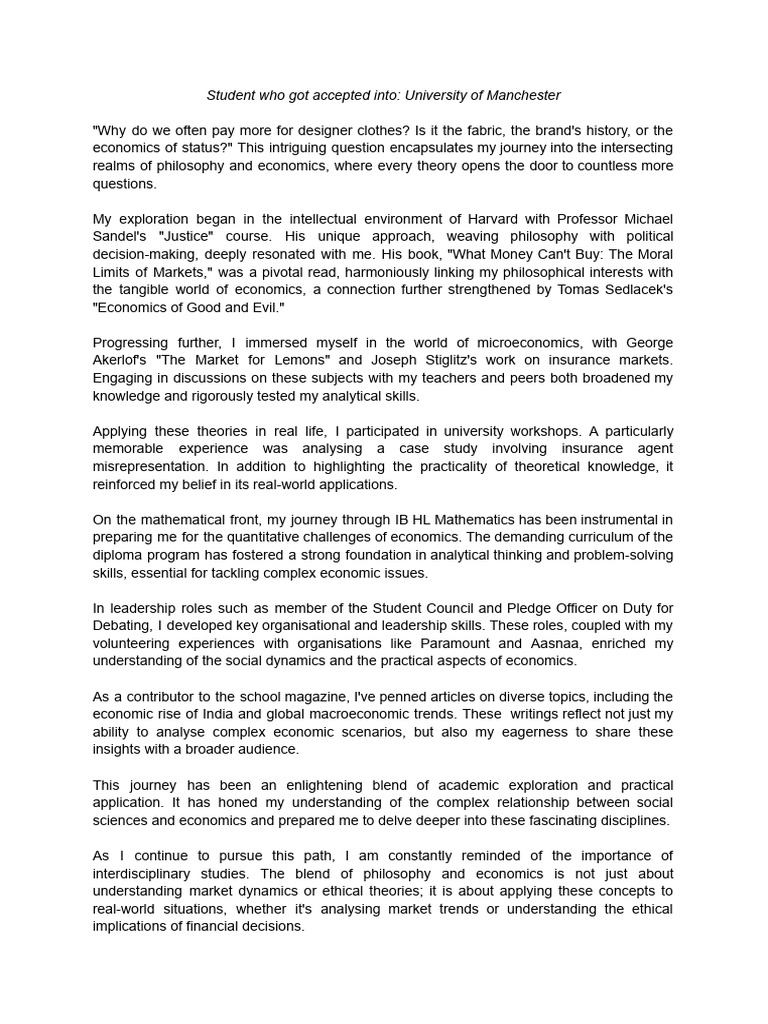 Sample UCAS Personal Statement - Economics Philosophy | PDF | Economics ...