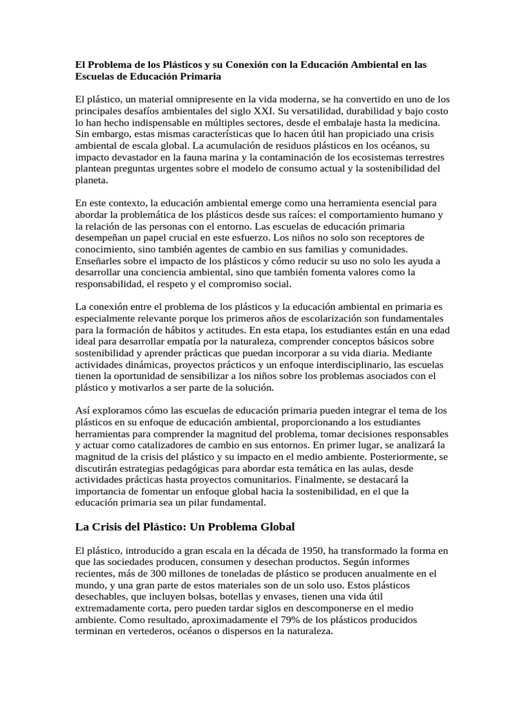 Educación Ambiental y Plásticos en Primaria | PDF | Sustentabilidad ...