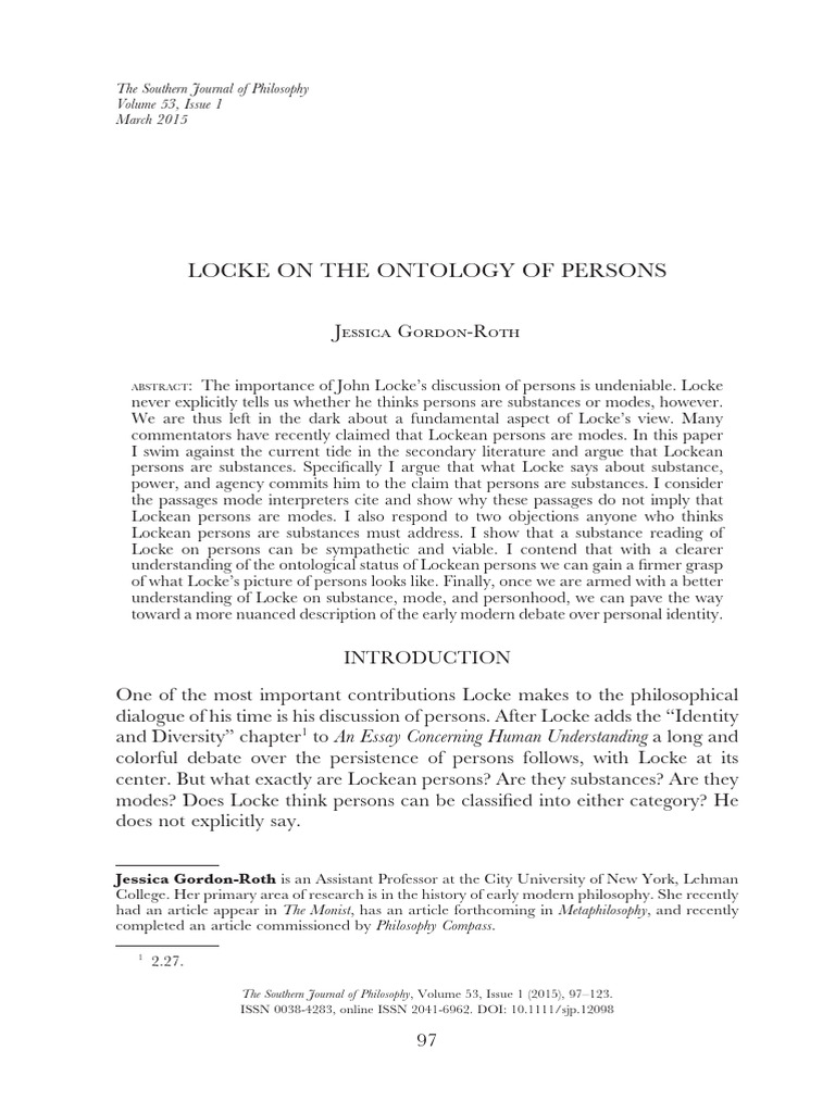 Locke's Ontology of Persons: Substances vs. Modes | PDF | Substance ...