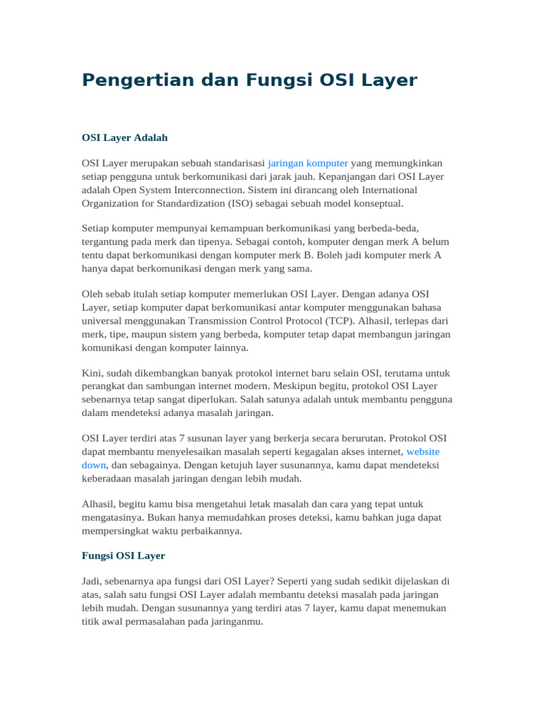 Pengertian Dan Fungsi OSI Layer | PDF