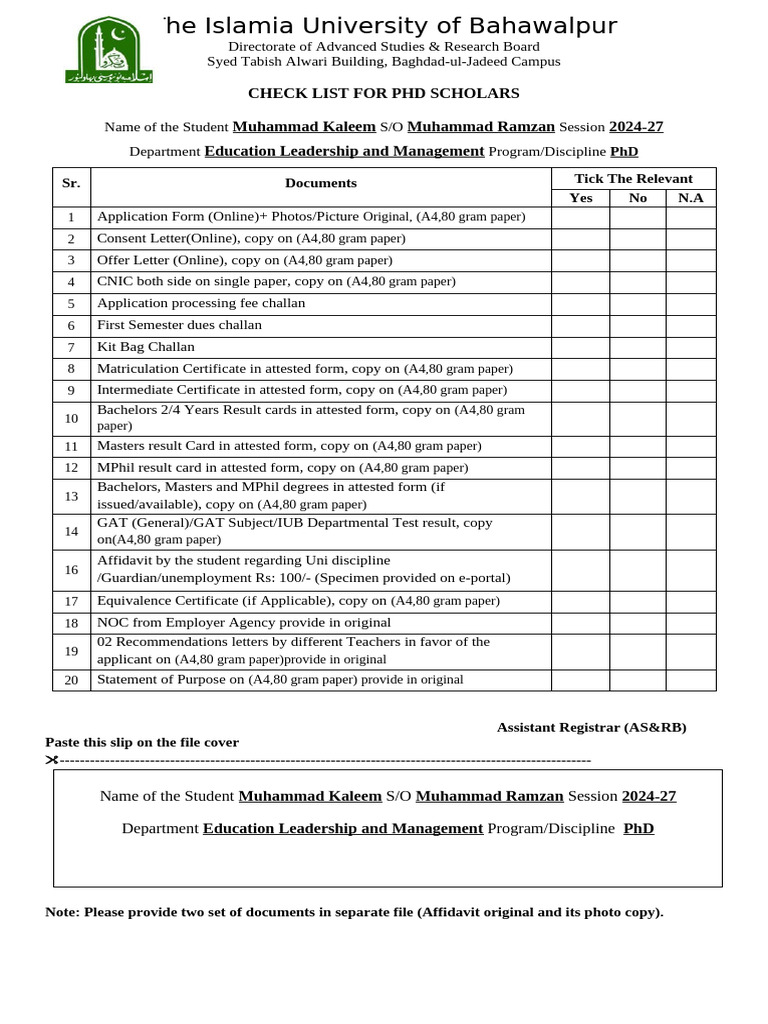 Checklist | PDF | Higher Education | Educational Stages