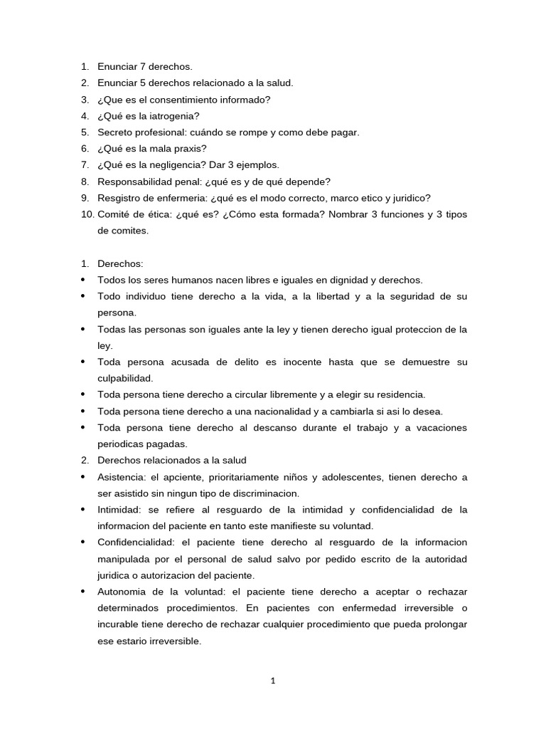 Cuestionario Legales 10 Preg | PDF | Medicina | Cuidado de la salud