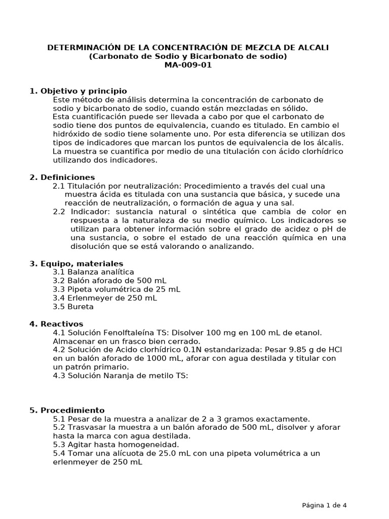 MA-009-01 Analisis Mezcla Alcali Carbonato y Bicarbonato | PDF ...