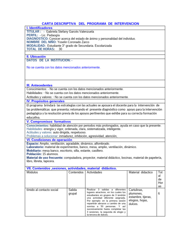 CARTA DESCRIPTIVA | PDF | Enseñando | Comportamiento