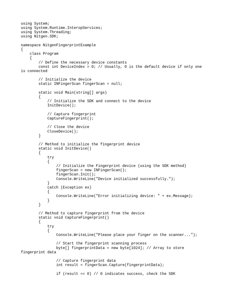 Nitgen Fingerprint Capture Example | PDF | Fingerprint | Object ...