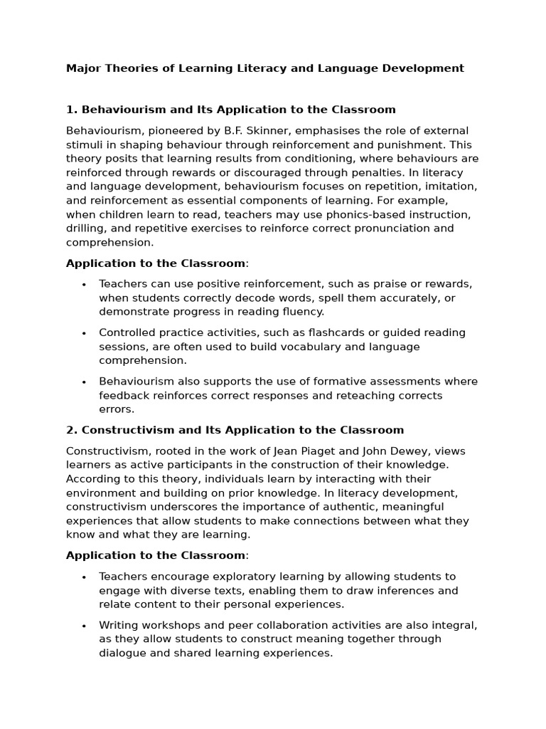 Major Theories of Learning Literacy and Language Development | PDF ...