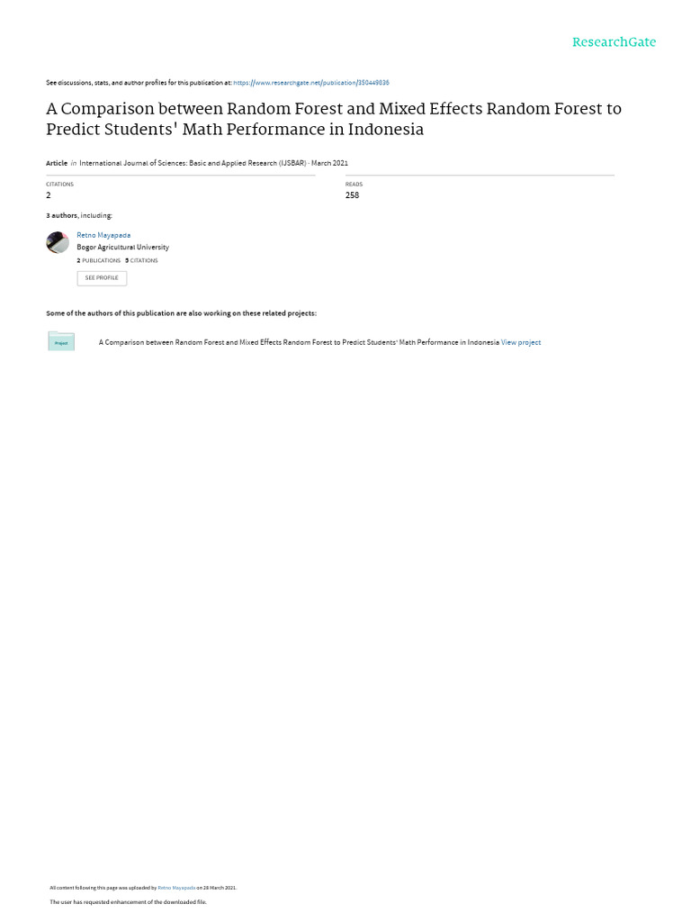 A Comparison Between Random Forest and Mixed Effects Random Forest To Predict Students' Math ...