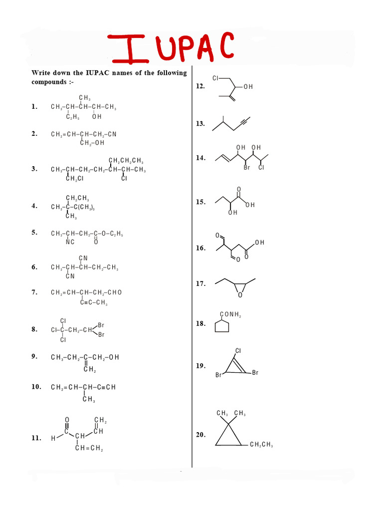 IUPAC & Structure Isomerism Practice Questions | PDF | Isomer | Organic ...