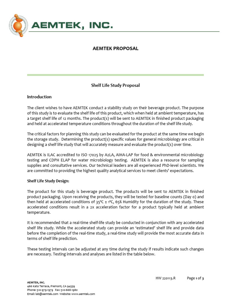 Accelerated Shelf Life Study Proposal) | PDF | Shelf Life | Biology