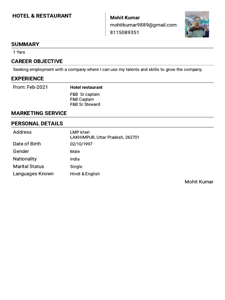 Resume Mohit Kumar Format1 | PDF