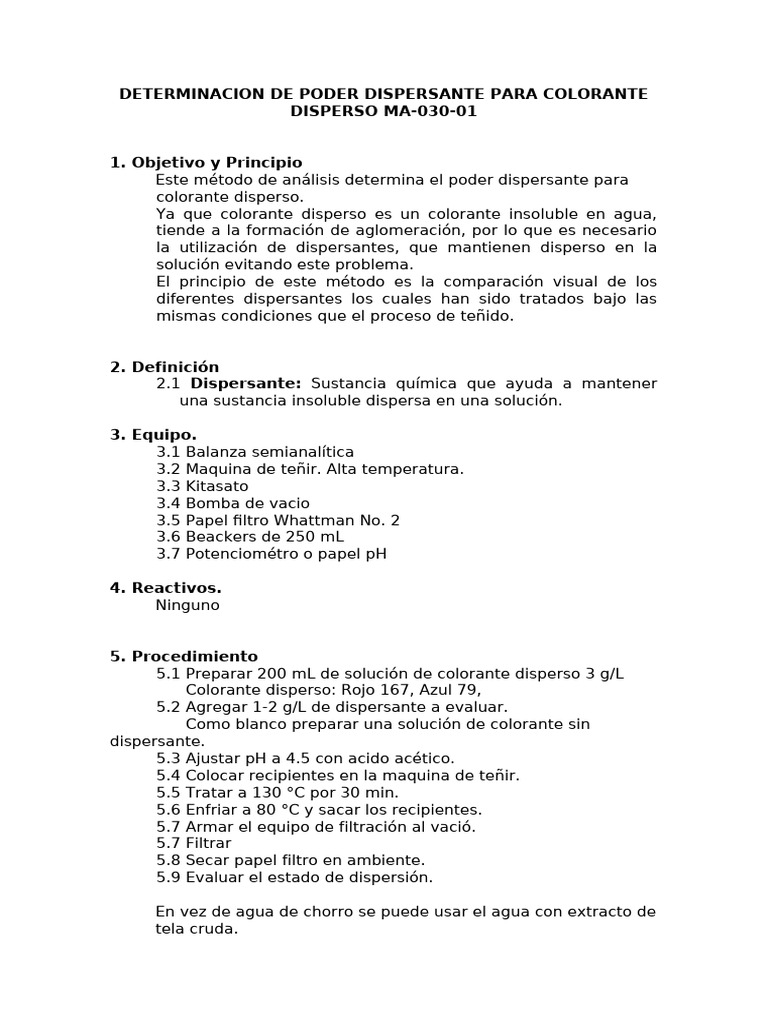 Evaluación de Dispersantes para Colorantes | PDF