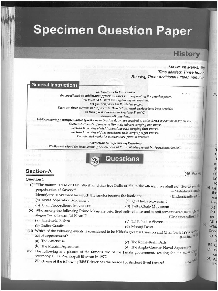 History Sample Paper | PDF