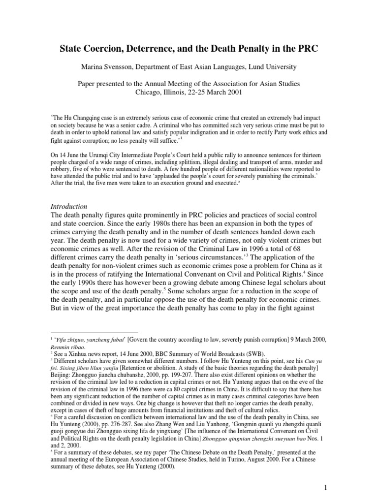 State Coercion, Deterrence, and The Death Penalty in The PRC | PDF ...