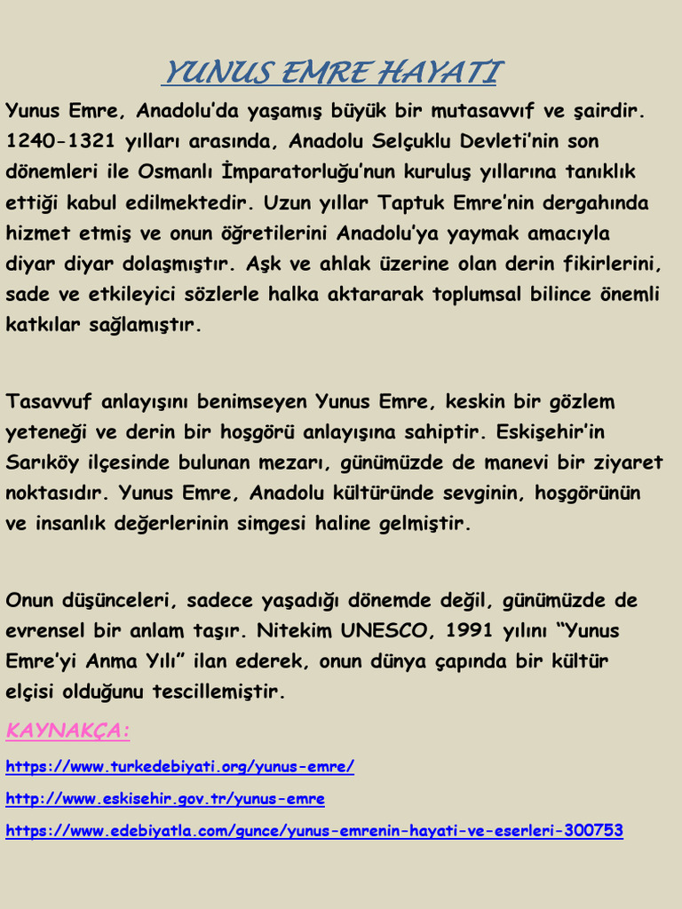 'YUNUS EMRE' Dosyasını Sizinle Paylaşıyorum | PDF