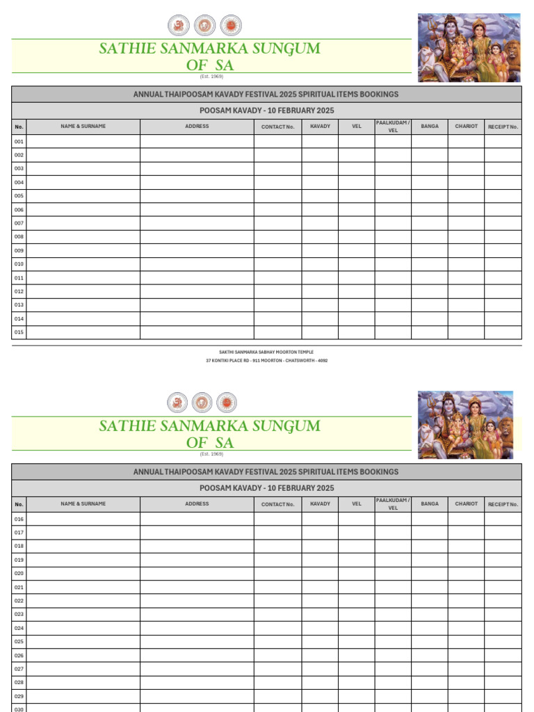 Annual Thaipoosam Kavady Festival 2025 Bookings - Poosam Kavady | PDF ...