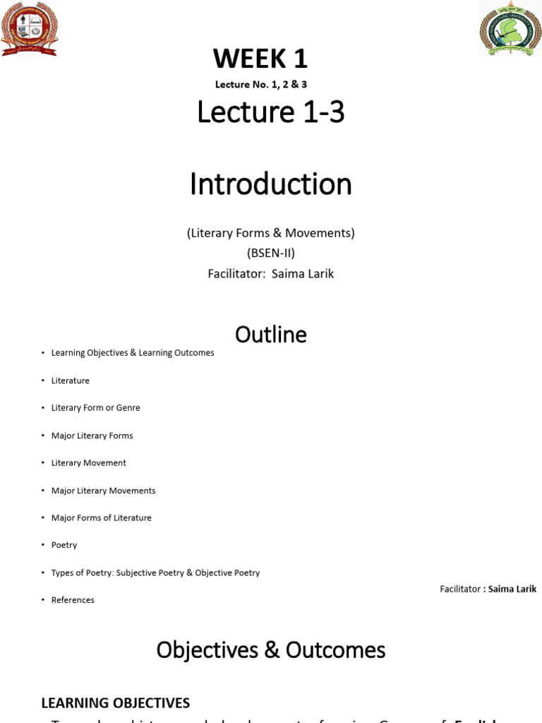 (W-1) Lect 1-3 Introduction (LFM - Bsen-II - Fass - Sau) | PDF | Genre | Poetry