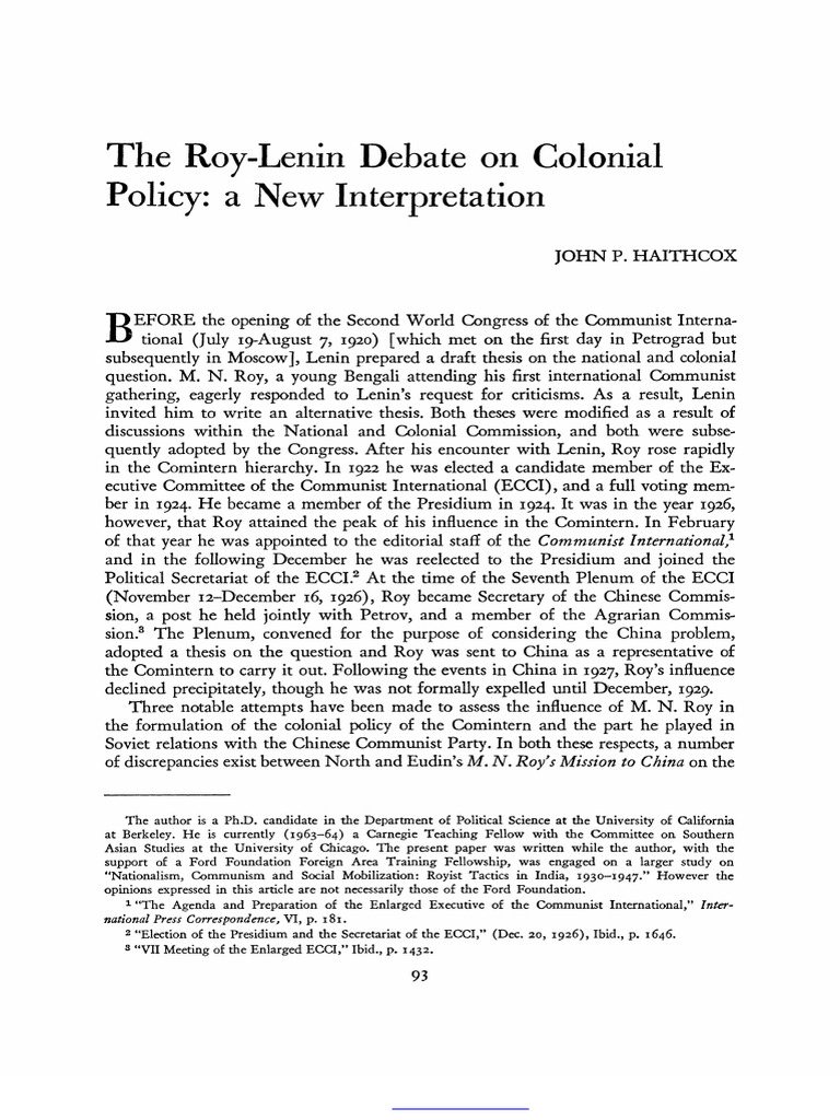 M.N.Roy-Lenin Debate | PDF | Communist International | Communism