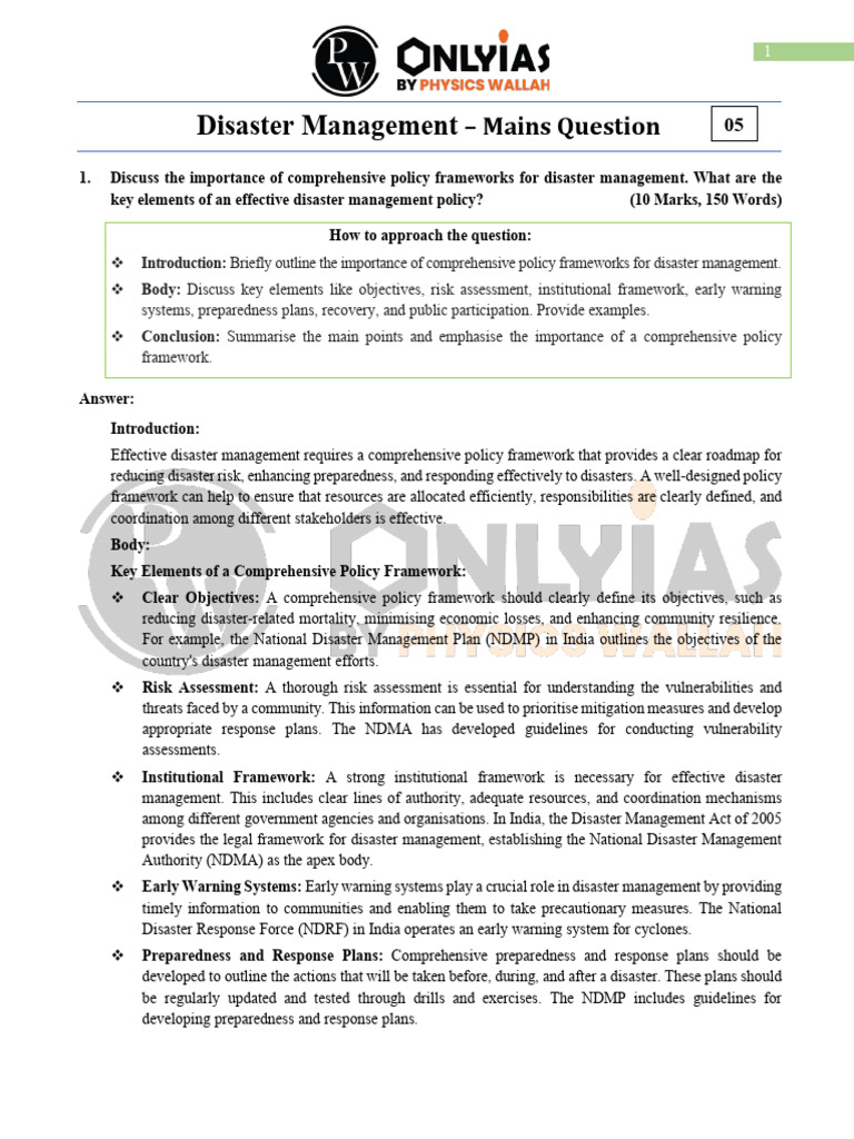 Disaster Management 05 - Mains Question | PDF | Emergency Management ...