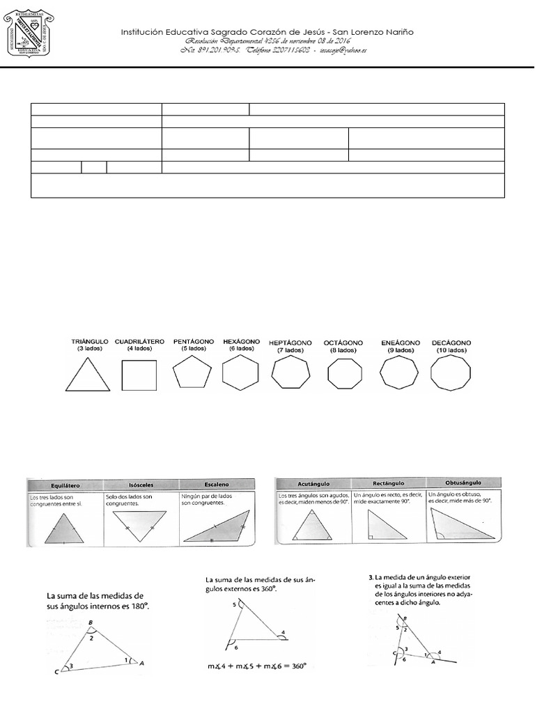 Taller cuarto Matemáticas septimo | PDF | Triángulo | Rectángulo