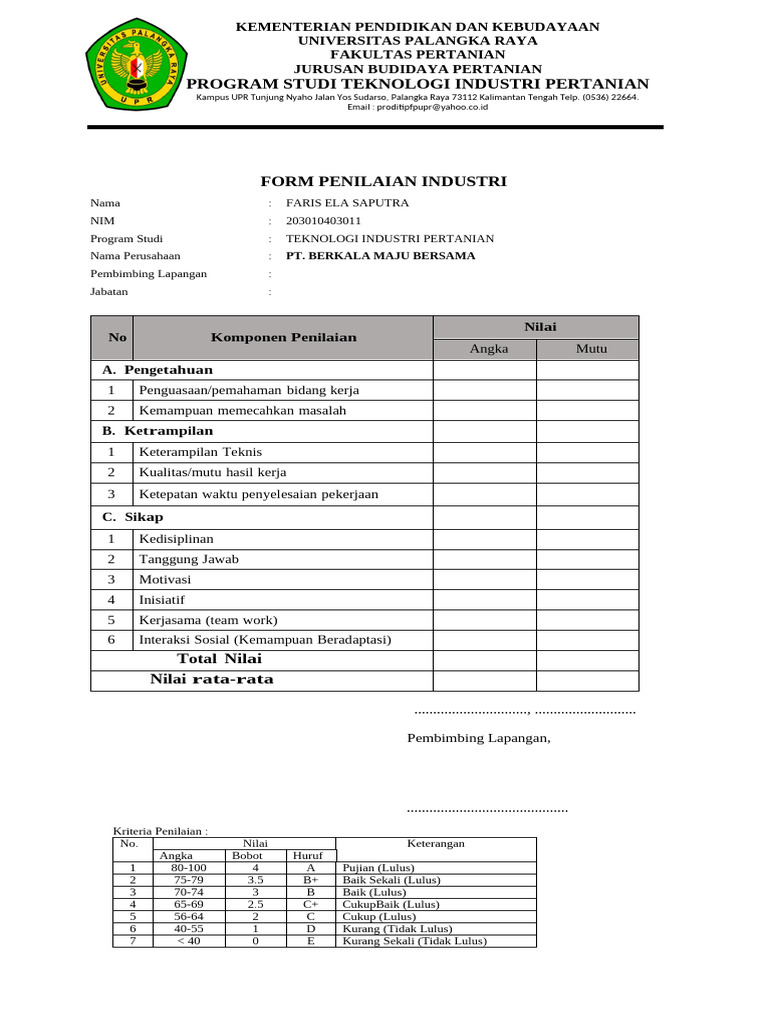 Form Penilaian Industri Faris | PDF