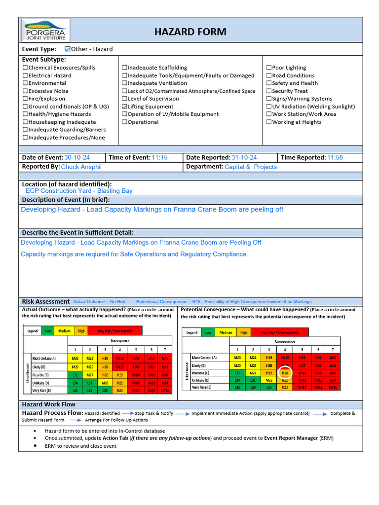 Hazard Form - Franna Markings 301024 | PDF | Hazards | Crane (Machine)