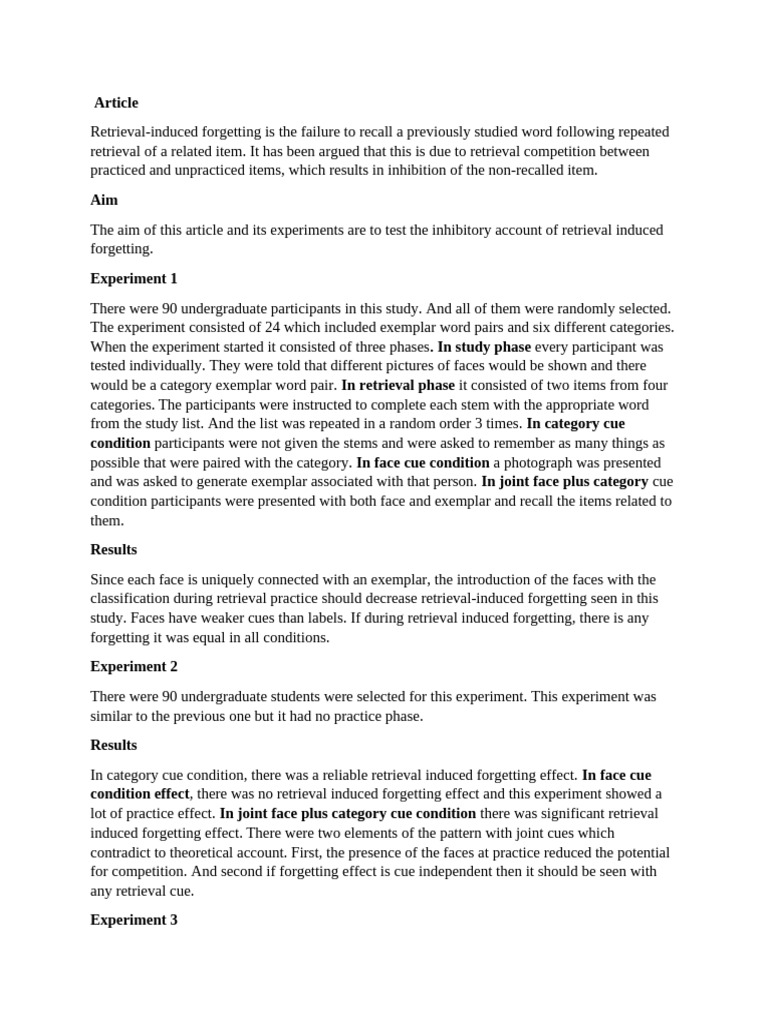 Article For Project2 | PDF | Recall (Memory) | Brain