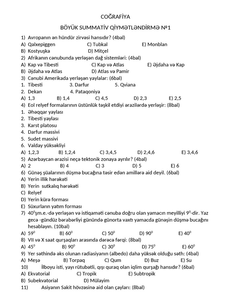 BSQ 9CU sinif CAVABLARLA 2023yanvar | PDF