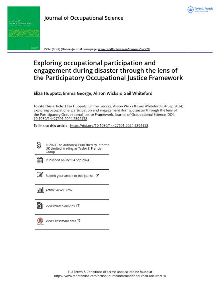 Exploring Occupational Participation and Engagement During Disaster ...
