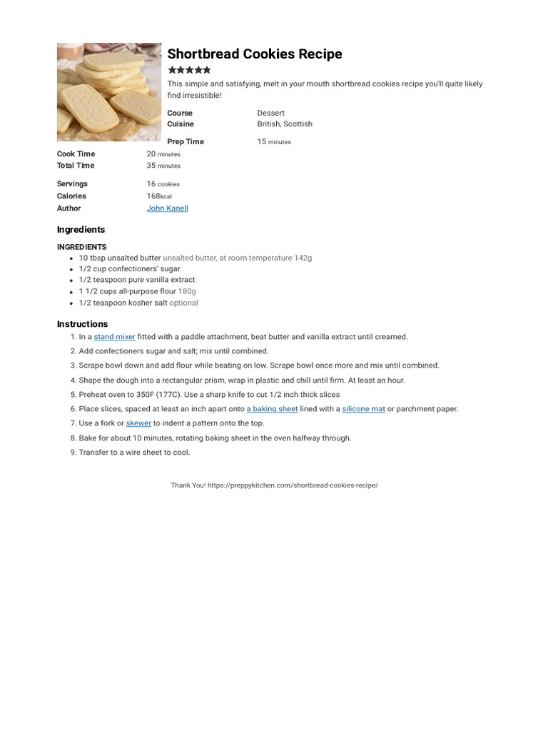 Shortbread Cookies Recipe - Preppy Kitchen | PDF