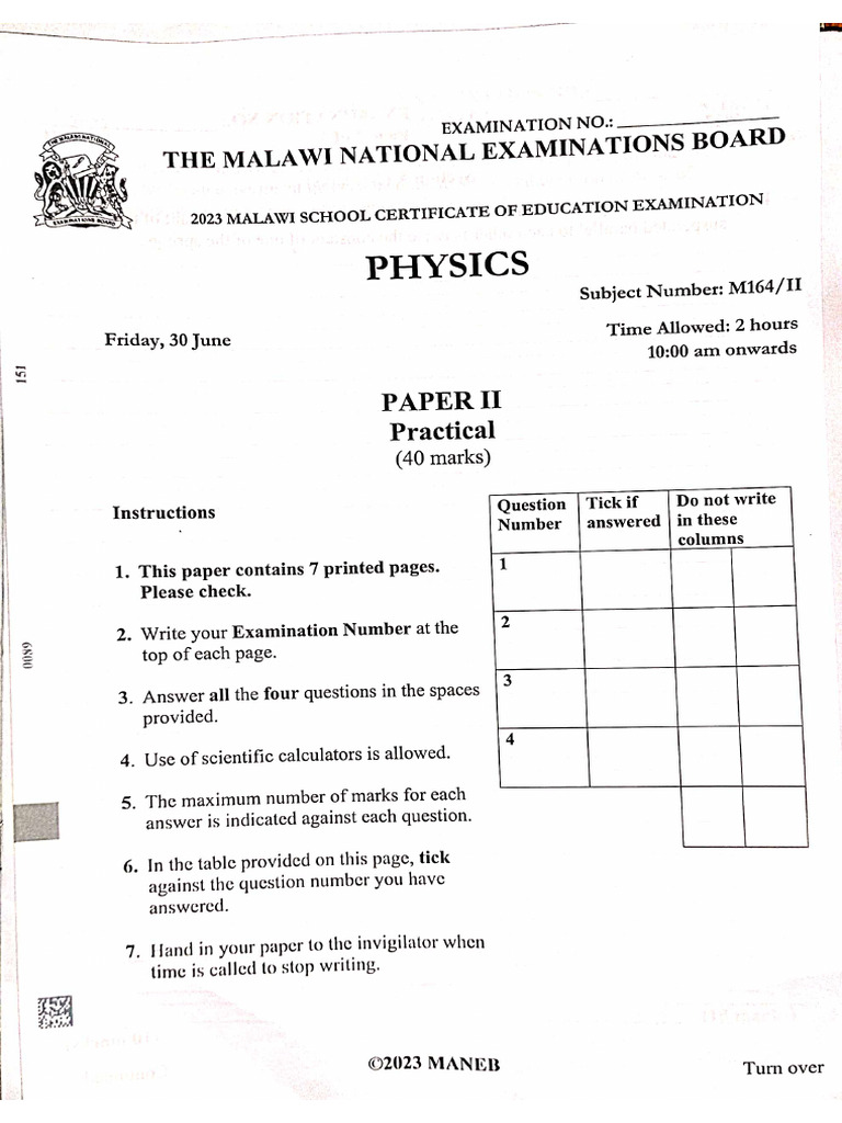 Maneb Physics Ppapers | PDF