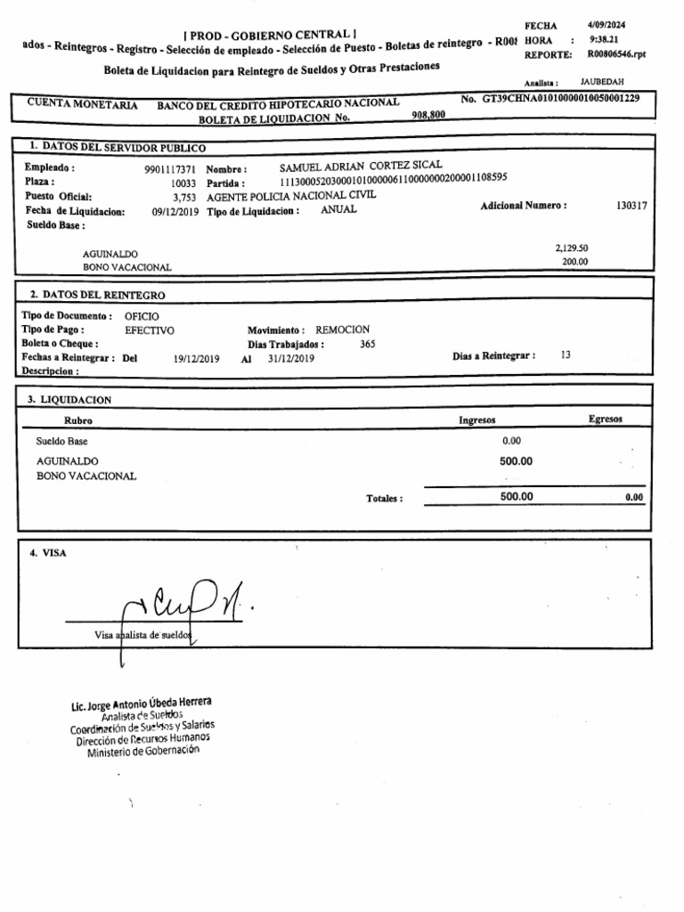 Boleta de Reintegro Cortez | PDF