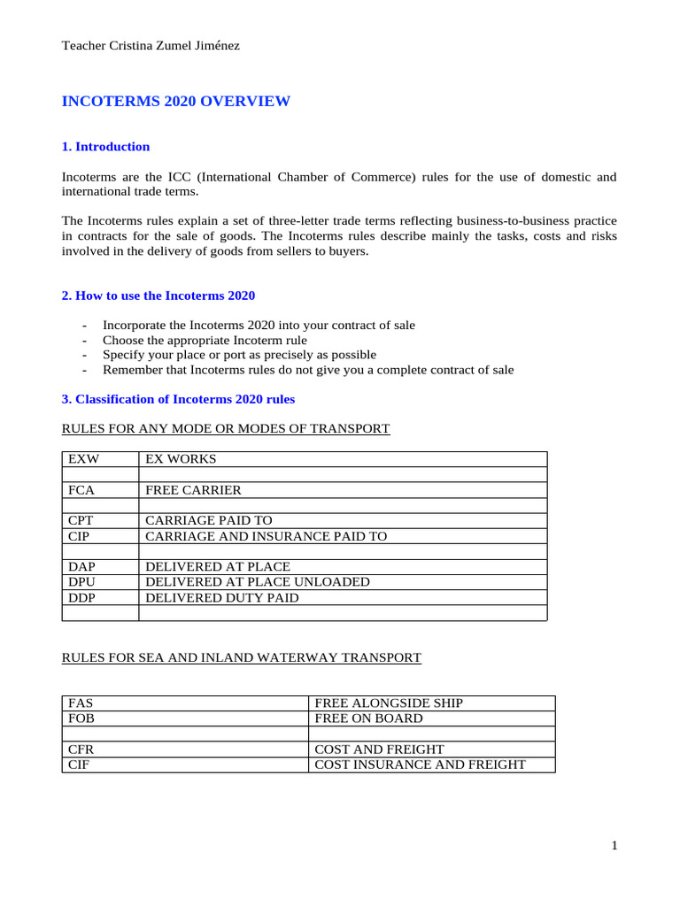 Incoterms 2020 Overview | PDF | Private Law | Trade