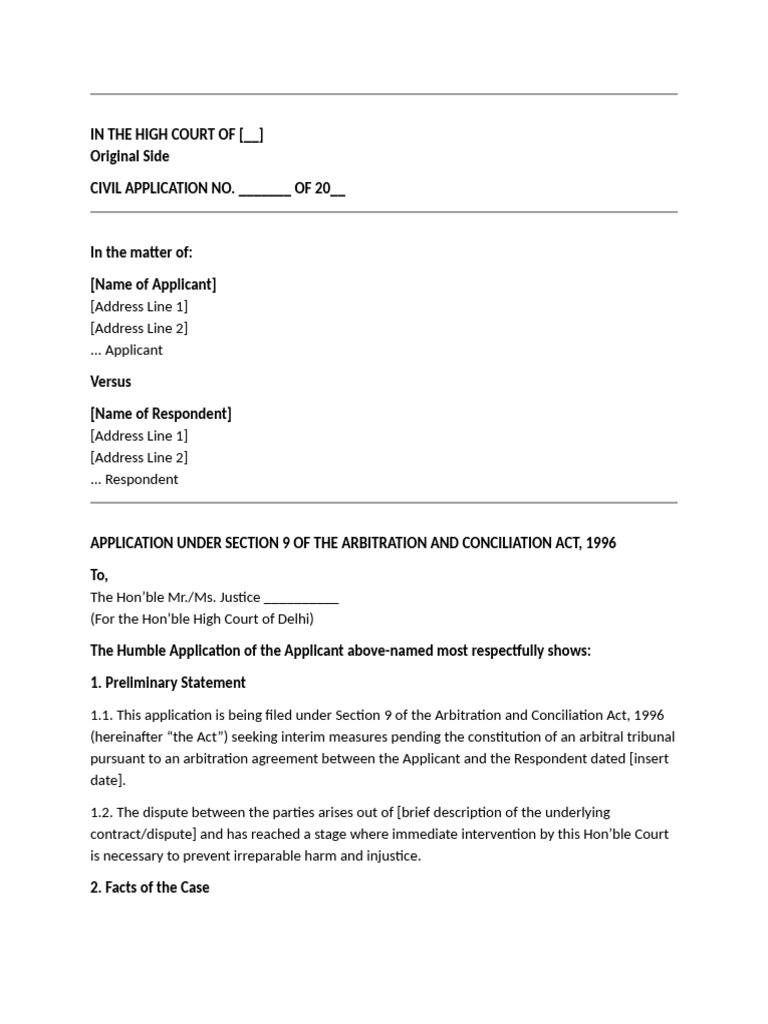 Section 9 Arbitration Application Format | PDF | Arbitration | Common Law