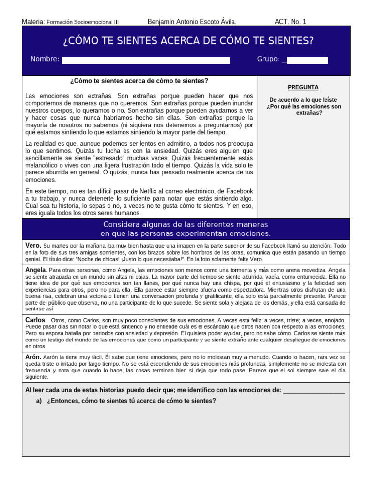 Act. 1 Como Te Sientes | PDF | Las emociones