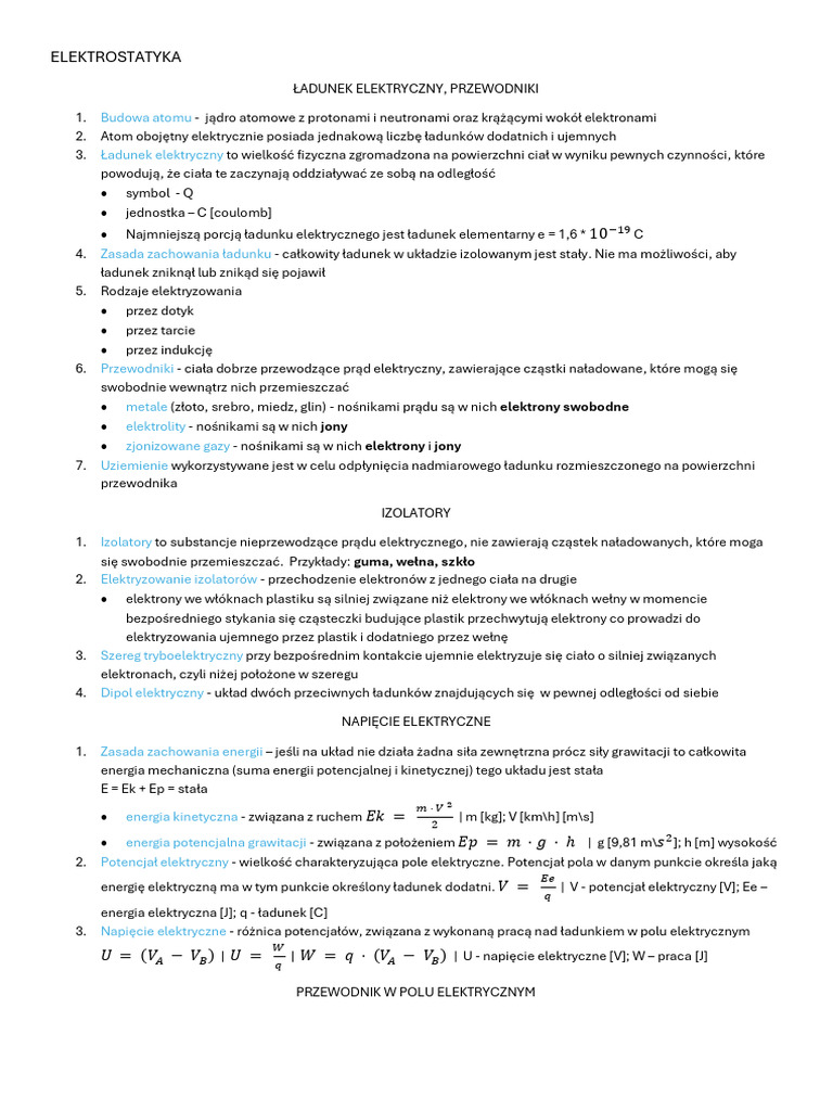 Elektrostatyka Fizyka | PDF