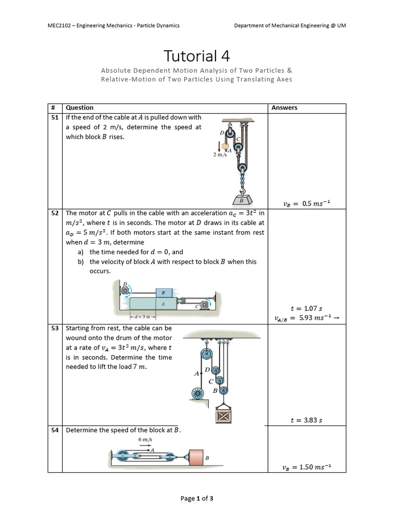 Tut 4 - Dependent and Relative Motion | PDF | Acceleration | Classical Mechanics