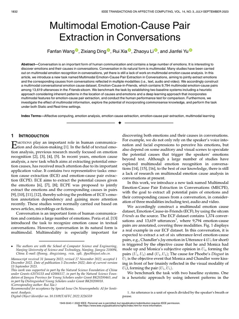 Multimodal Emotion-Cause Pair Extraction in Conversations | PDF | Emotions | Annotation