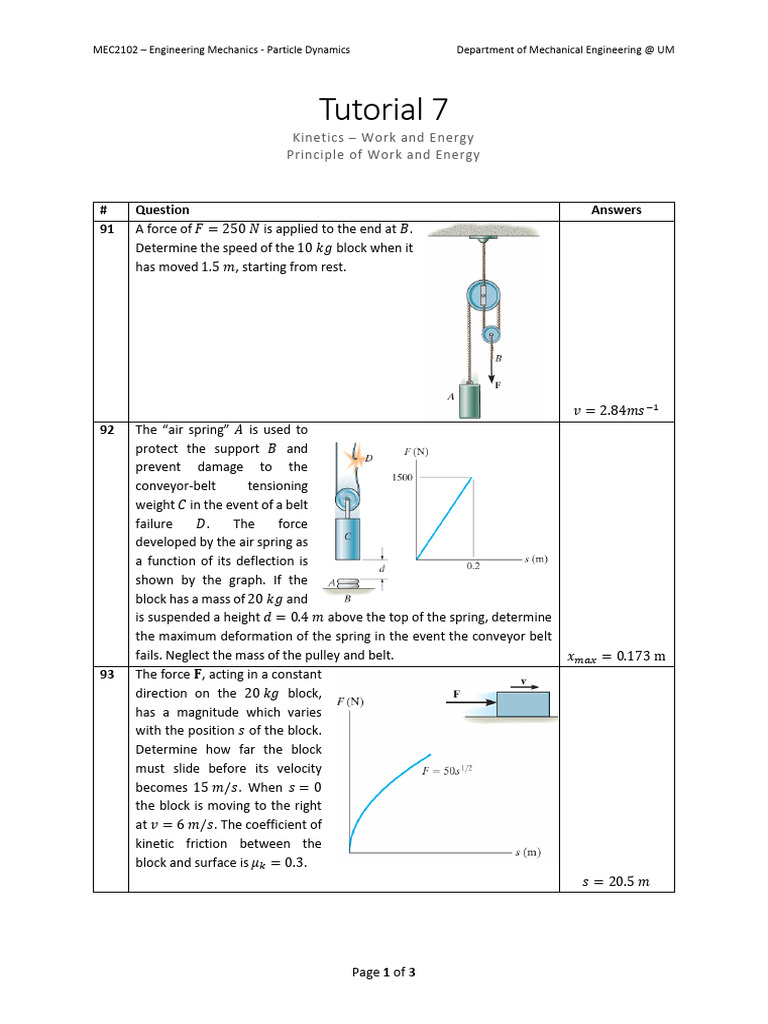 Tut 7 - Kinetics - Prin of Work and Energy | PDF | Force | Classical Mechanics